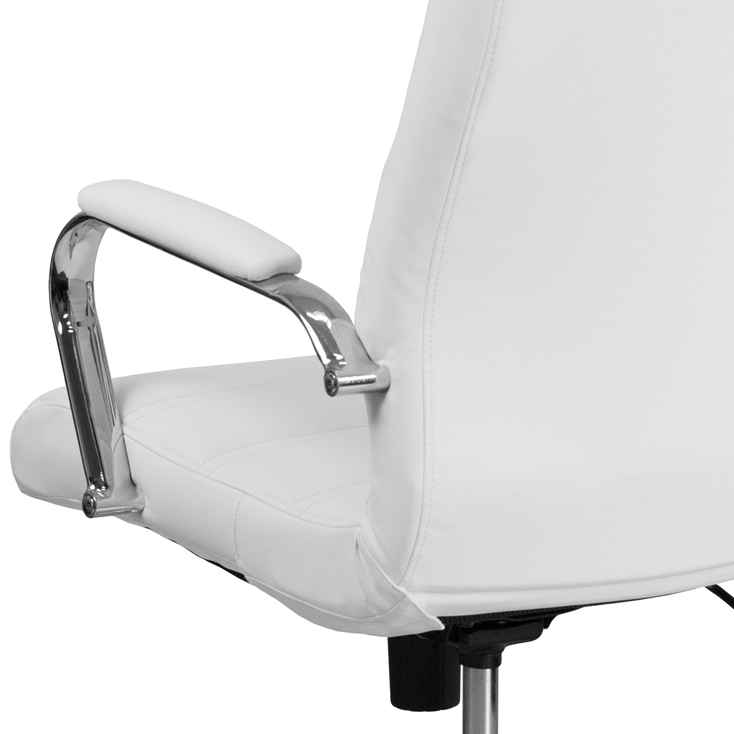 Flash Furniture Whitney High Back Desk Chair - White LeatherSoft Executive Swivel Office Chair with Chrome Frame - Swivel Arm Chair