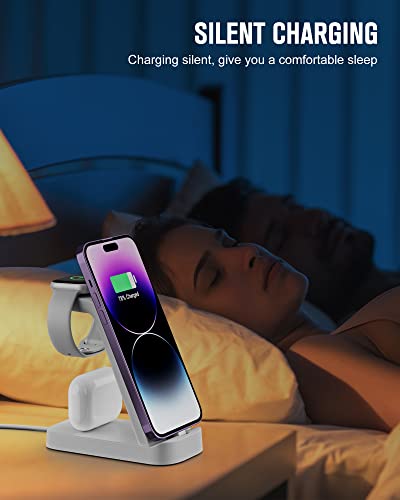 Apetiy Charging Station for Multiple Devices Apple, 3 in 1 Fast Charging Station Dock for iPhone 14/13/12/11 (Pro)/XS/XR/X/8/7/6/5, Apple Watch Series Ultra/8/7/6/SE/5/4/3/2 & AirPods with Adapter