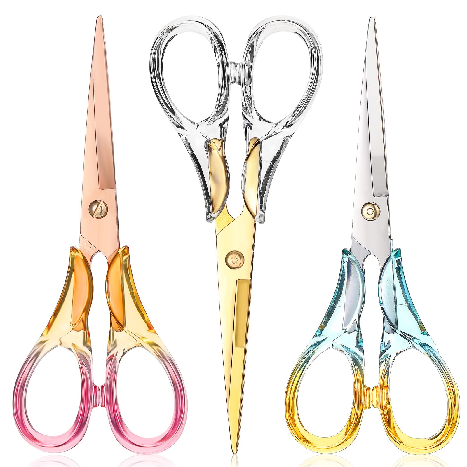 3 Pcs Gradient Color Acrylic Scissors Stylish Gold Craft Scissors with Handle Stainless Steel Scissors for Office Multipurpose Sewing Scissors Paper Cutting Tool Stationery Desk Accessories for Home
