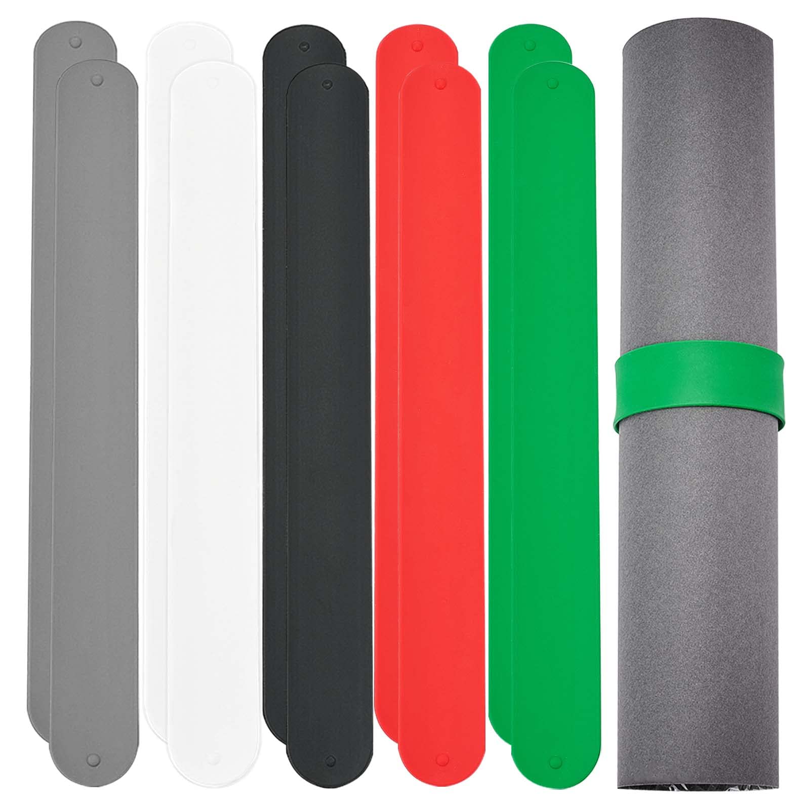 NBEADS 10 Pcs 5 Colors Silicone Covered Metal Strips, 8-1/2" in Length Silicone Flip Wraps Poster Holder Wrapping Paper Holder Stabilizer Slap Bands for Home Office Storage Organization