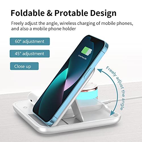 Wireless Charger, RUI MAI LAI 3 in 1 Foldable Fast Charging Station Compatible Apple Watch & AirPods, iPhone 13/12/11(Pro & Pro Max)/X/XS/XS, Qi-Enabled Android Phone(with QC3.0 Adapter)