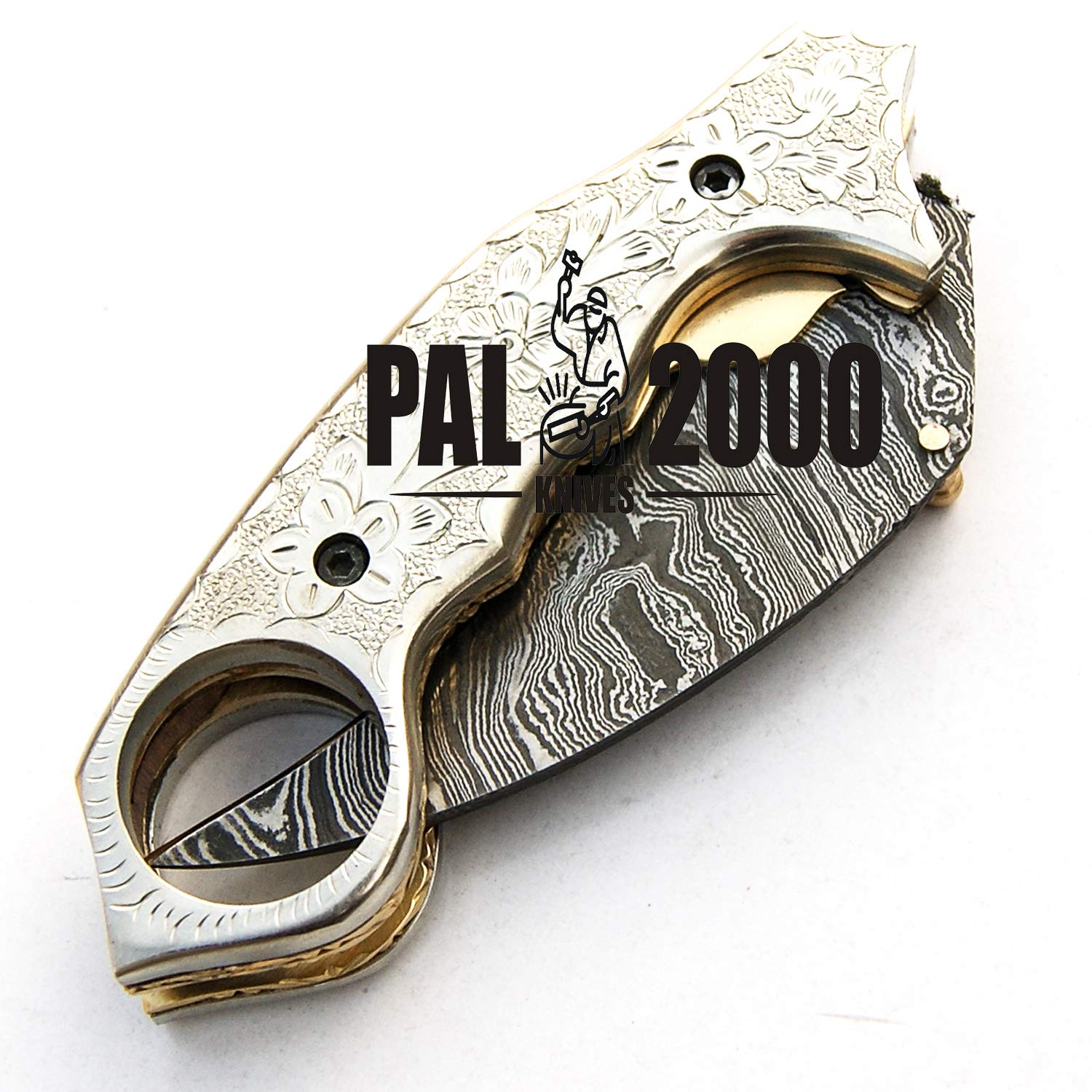 PAL 2000 KNIVES POC-9517 Handmade Damascus Steel Folding Pocket Knife Engraved Steel Handle with Sheath