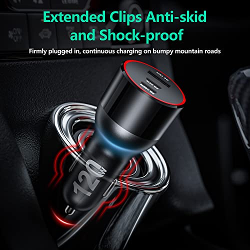 120W USB C MacBook Car Charger, 3-Port PD 100W&30W PPS 45W QC3.0 18W Super Fast Charger Adapter for MacBook Pro Air M1 Laptop iPad pro iPhone 14 13 12 Pro Max Samsung S22 S21Ultra Note20