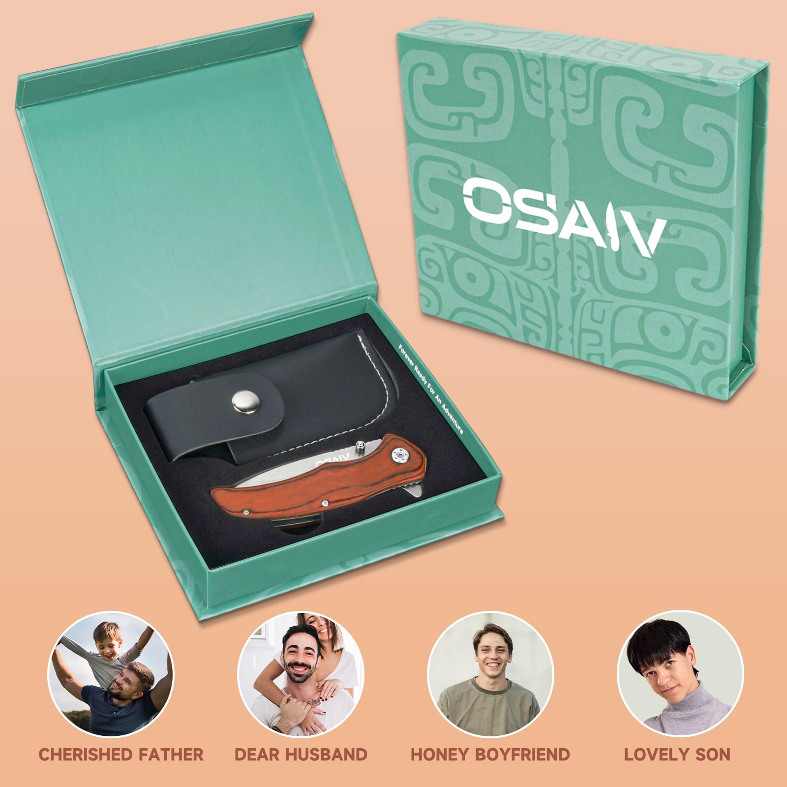 osaiv Pocket Folding Wood Knife Set, Speed Safe Opening EDC Tactical Foldable Knives with Lock, Small Sharp Camping Survival Hiking Knife, Ideal Gift for Men Women-Wood Color Handle