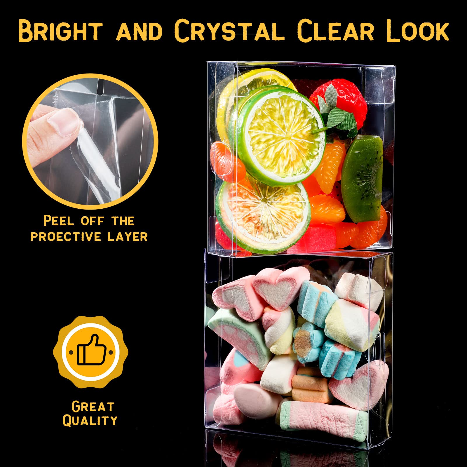 100 Pack Clear Boxes for Favors Plastic Clear Gift Box Transparent Clear Treat Boxes Candy Boxes Clear Cookie Boxes for Wedding Party Baby Shower Birthday Halloween Christmas (4 x 4 x 1.2 Inch)