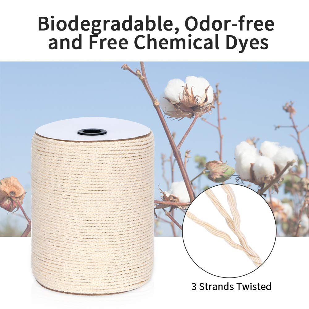 Macrame Cord 4mm x 328Yards(984Feet),Natural Cotton Macrame Rope - 3 Strands Twisted Macrame Cotton Cord for Wall Hanging, Plant Hangers, Crafts, Gift Wrapping and Wedding Decorations
