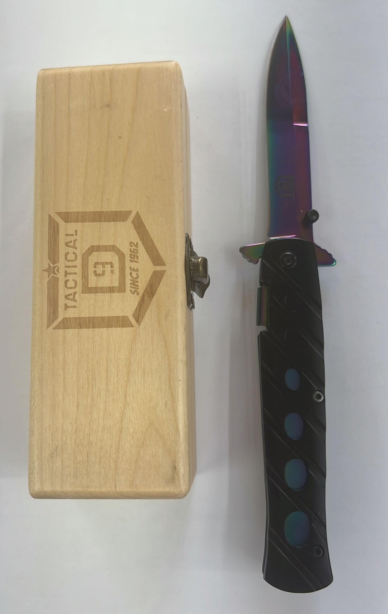 D9 TACTICAL Pocket Folding Knife 9 Inch Drop point Blade, Rust less Spring Assisted Opening with Liner Lock, Wooden Case, EDC Knife for Men and Women
