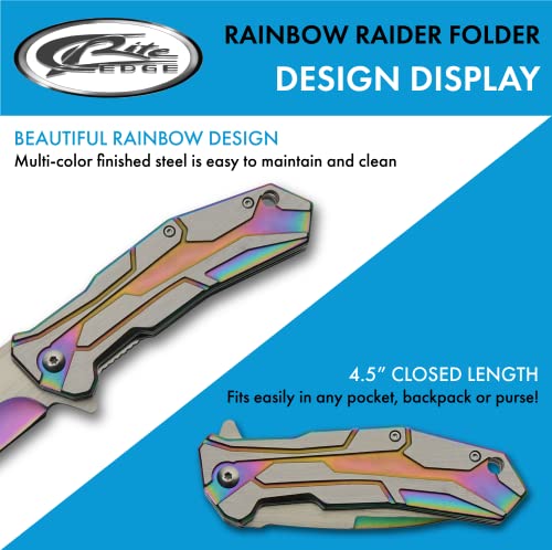 SZCO Supplies 8" Rainbow Tech Assisted Open Folding EDC Utility Pocket Knife With Clip