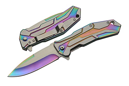 SZCO Supplies 8" Rainbow Tech Assisted Open Folding EDC Utility Pocket Knife With Clip