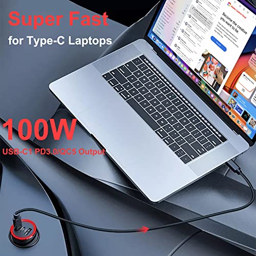 120W USB C MacBook Car Charger, 3-Port PD 100W&30W PPS 45W QC3.0 18W Super Fast Charger Adapter for MacBook Pro Air M1 Laptop iPad pro iPhone 14 13 12 Pro Max Samsung S22 S21Ultra Note20