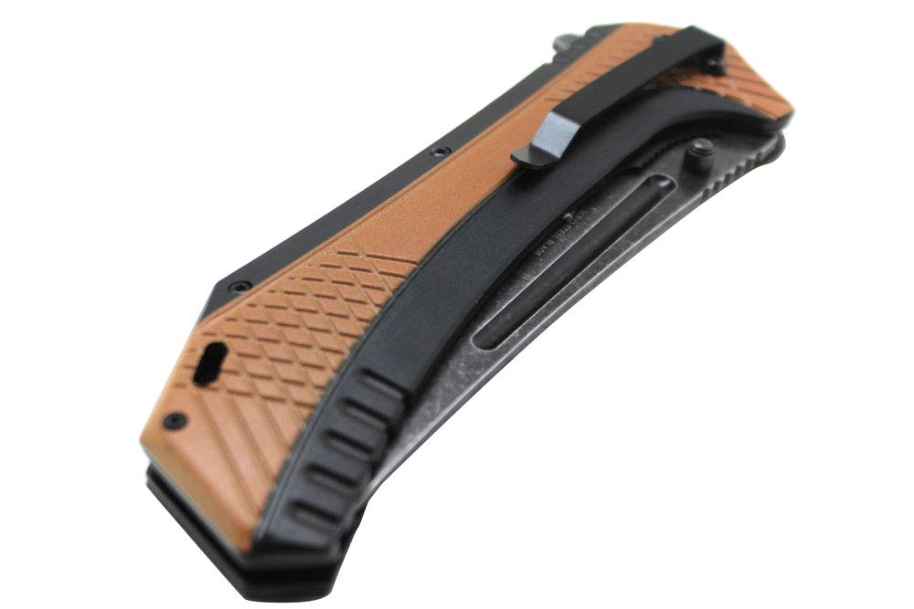 Snake Eye Tactical 12" Heavy Duty Stonewashed Blade Ultra Smooth One Hand Opening Folding Pocket Knife Limited Edition Collectors Knife - Ideal for Recreational Work Hiking Camping (Brown)