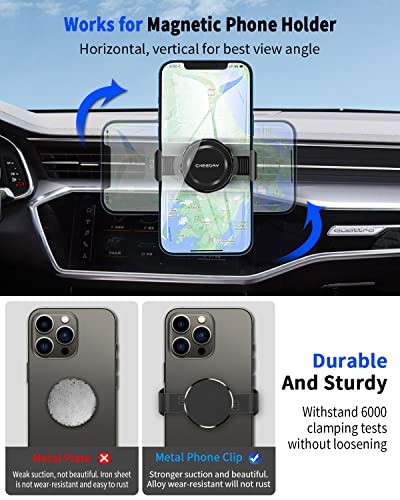 CHEEDAY Metal Phone Clamp for Magnetic Car Mount, [Clip & Remove at Anytime] Durable Metal Phone Clip for Most Magnet Phone Holder Compatible with iPhone 12 13 14 Pro Max, Samsung and More, Black