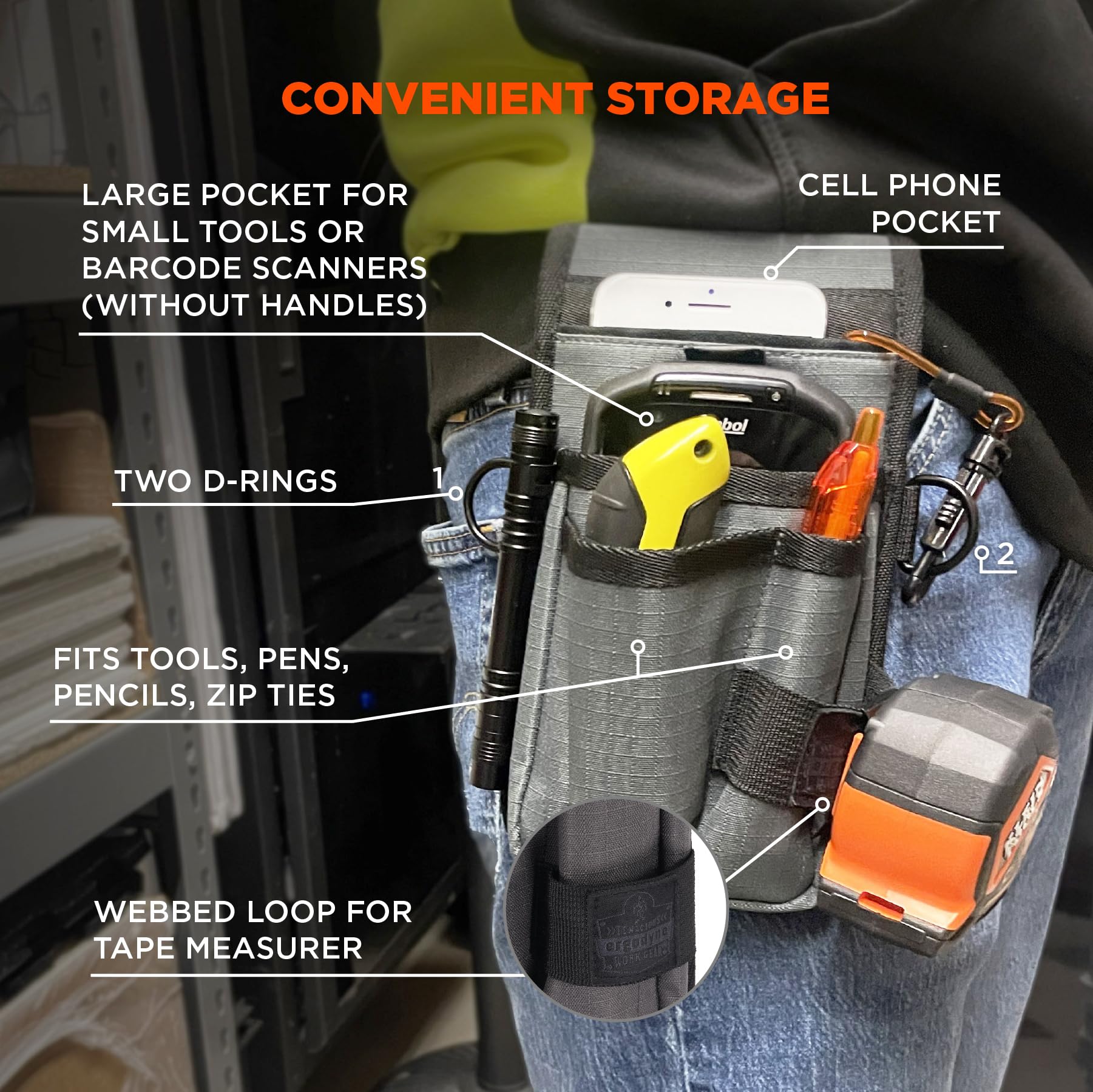 Ergodyne Squids Tool Pouch, Utility Knife Holster, Scanner Device Holder, Cell Phone Pocket