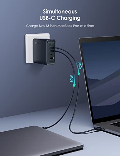 oraimo USB C Charger, HyperGaN 120W Charger, PPS 4-Port Fast Compact Foldable Wall Charger Suitable for MacBook Pro/Air, iPad Pro, Galaxy S22/S21 (Blue)