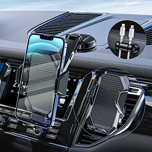 Homhu Phone Mount for Car [Off-Road Super Suction ] Universal Holder 4in1,Long Arm Cup Holder,Dashboard Windshield Vent Compatible with iPhone Samsung All Smartphones, Black, (HZ001)