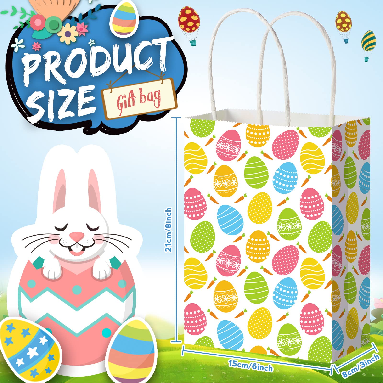 12 Pieces Easter Gift Paper Bags Easter Party Favor Bags with Handles Easter Treat Bags Kids with Happy Easter for Easter Party Supplies Candy Cookie Goodies Gift Wrapping