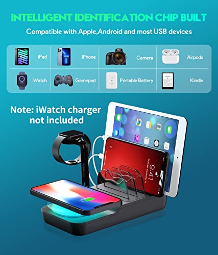 70W Charging Station for Multiple Devices, 5 in 1 Fast Charging Dock with 10W Max Wireless Charger and 4 Ports Charging Dock, 30W USB C PD Fast Charging for iPad, iPhone,Tablets,Kindle