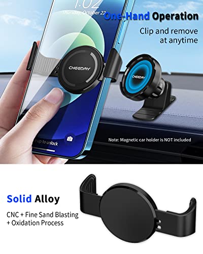 CHEEDAY Metal Phone Clamp for Magnetic Car Mount, [Clip & Remove at Anytime] Durable Metal Phone Clip for Most Magnet Phone Holder Compatible with iPhone 12 13 14 Pro Max, Samsung and More, Black