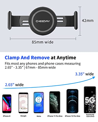 CHEEDAY Metal Phone Clamp for Magnetic Car Mount, [Clip & Remove at Anytime] Durable Metal Phone Clip for Most Magnet Phone Holder Compatible with iPhone 12 13 14 Pro Max, Samsung and More, Black