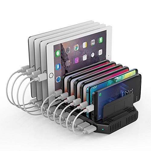 Alxum 60W 10 Port USB Charging Station Multiple Charger Station, USB Organizer Stand for iPad, iPhone Xs Max, X, 8 Plus, Samsung Galaxy, Google Pixel, LG stylo, Black (60W)