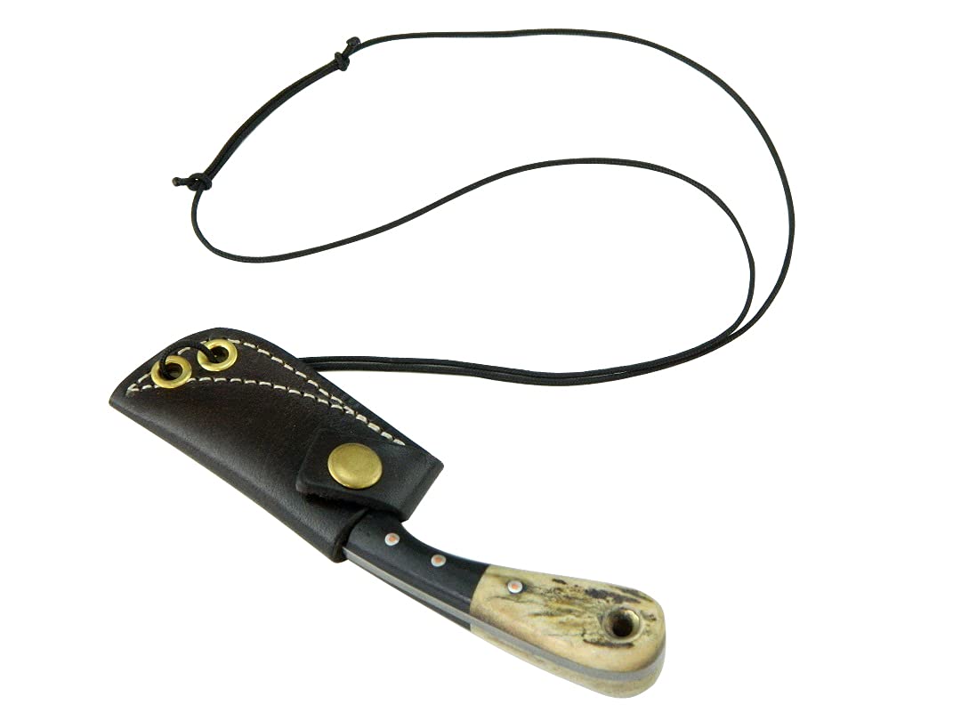 Knives Ranch Neck Knife, Small EDC Fixed Blade, Stag Handle and Fine Quality Sheath (3133-SG)