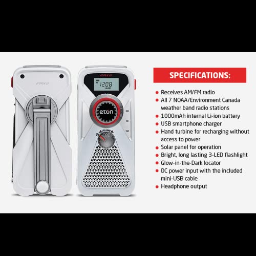 Eton American Red Cross FRX2 Hand Turbine AM/FM/NOAA Weather Radio with USB Smartphone Charger and LED Flashlight