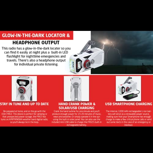 Eton American Red Cross FRX2 Hand Turbine AM/FM/NOAA Weather Radio with USB Smartphone Charger and LED Flashlight