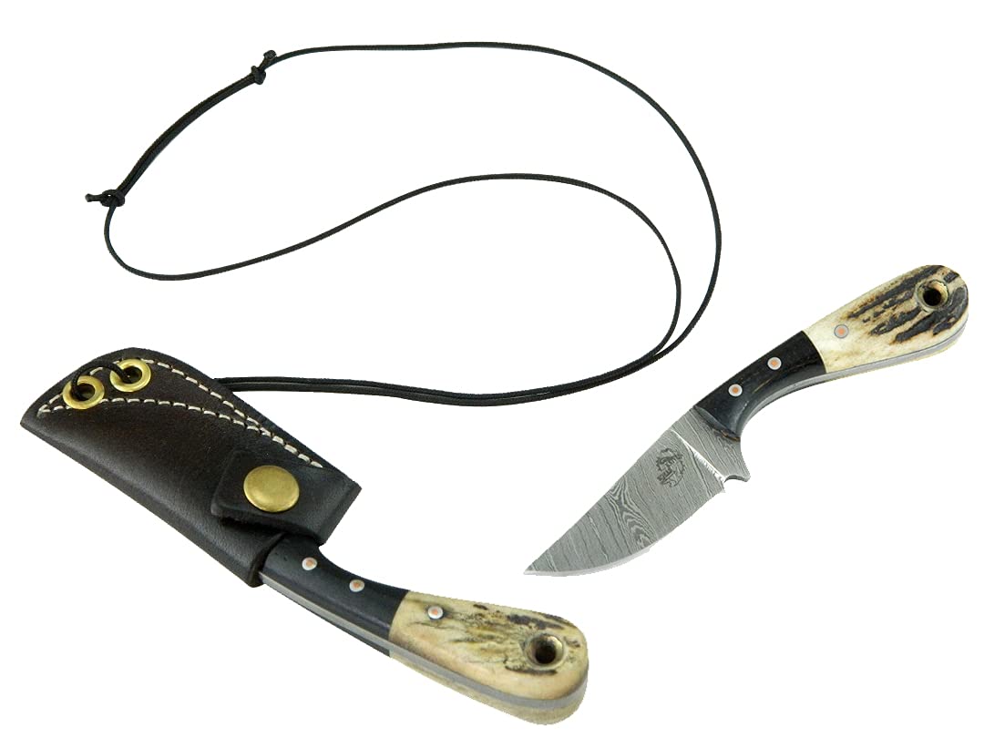 Knives Ranch Neck Knife, Small EDC Fixed Blade, Stag Handle and Fine Quality Sheath (3133-SG)