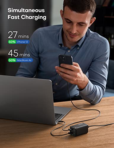 USB C Charger, KOVOL 65W 4-Port PD GaN III Desktop Charger USB C Charging Station with Dual USB C+Dual USB A Ports PPS 25W Super Fast Charging for Galaxy, iPhone, iPad Air/Pro, MacBook Pro/Air, Laptop
