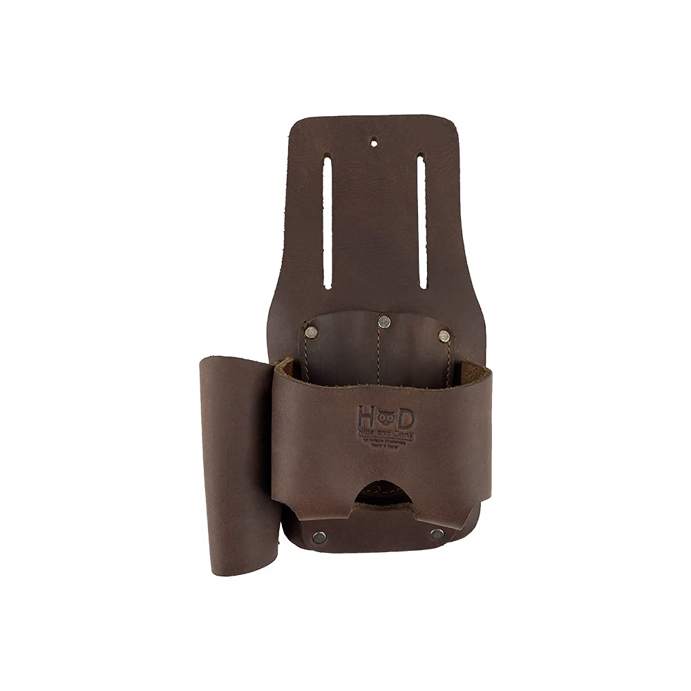 Hide & Drink, Tape & Knife Holder, Marking and Measuring Pouch, Tool Case, Screwdriver Holster, Pocket Belt Pouch, Full Grain Leather, Handmade (Bourbon Brown)