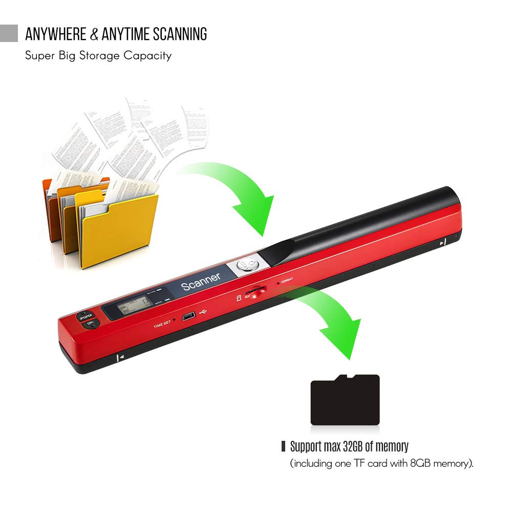 HUIOP Document Scanner,Portable Handheld Wand Wireless Scanner A4 Size 900DPI JPG/PDF Formate LCD Display with Protecting Bag and 8GB TF Card for Business Document Reciepts Books Images