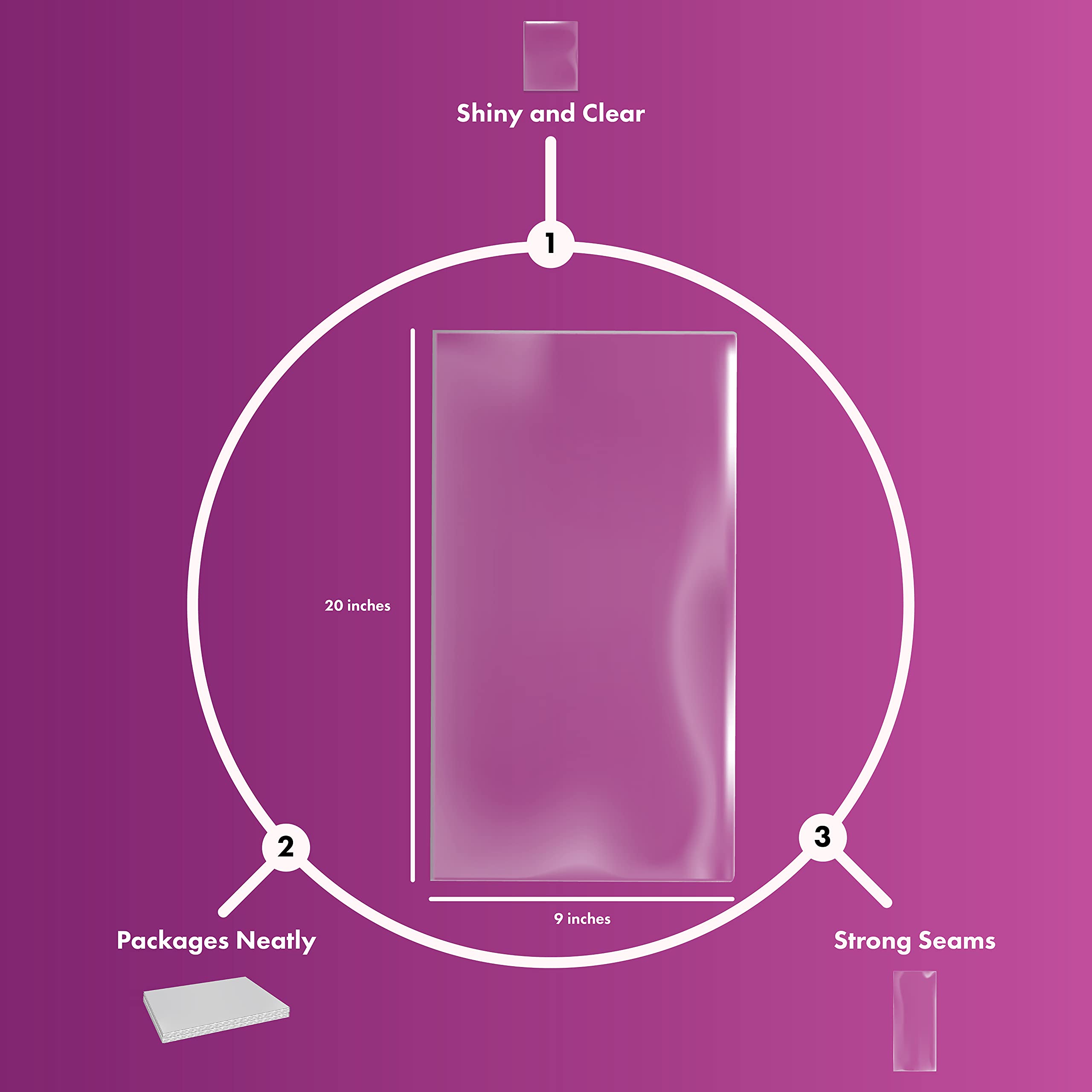 Purple Q Crafts Clear Basket Bags 9” x 20” 20 PACK Cellophane Gift Bags for Small Baskets, Mugs and Gifts 1.2 Mil Thick (20 Bags)