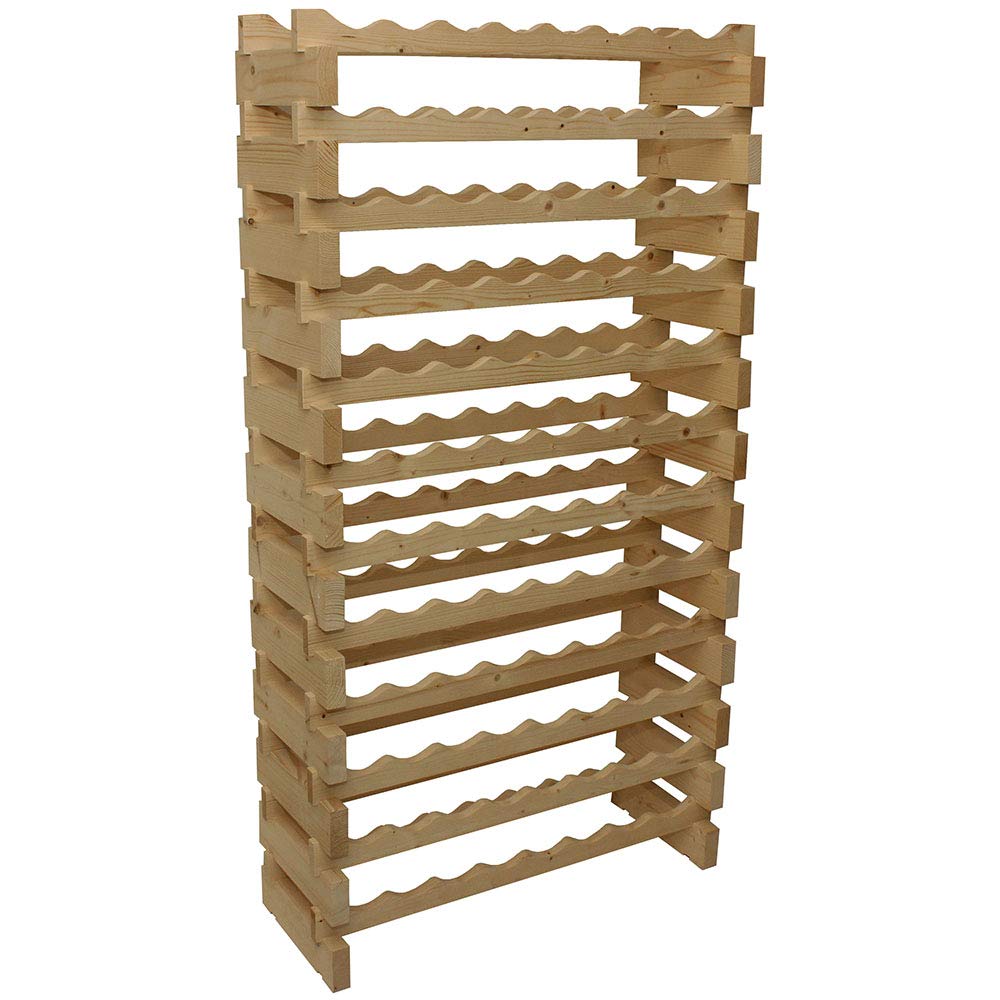 DisplayGifts Modular Stackable Wine Rack Freestanding Wooden Wine Stand Storage Holder, Thick Wood Wobble-Free 8 x 12 Rows Unstained