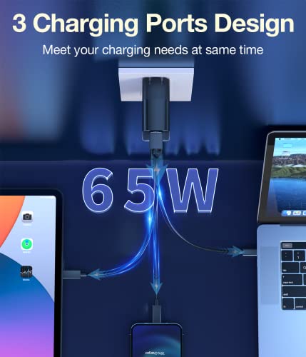DCV USB C Charger 65W, LED Real Time Power Display GaN PD QC 3.0 Fast Charging Block Wall Charger Compatible for MacBook Pro/Air, Laptops, iPad Pro, iPhone 14 Pro Max 13 12 11, Galaxy S22 S21 Note 20