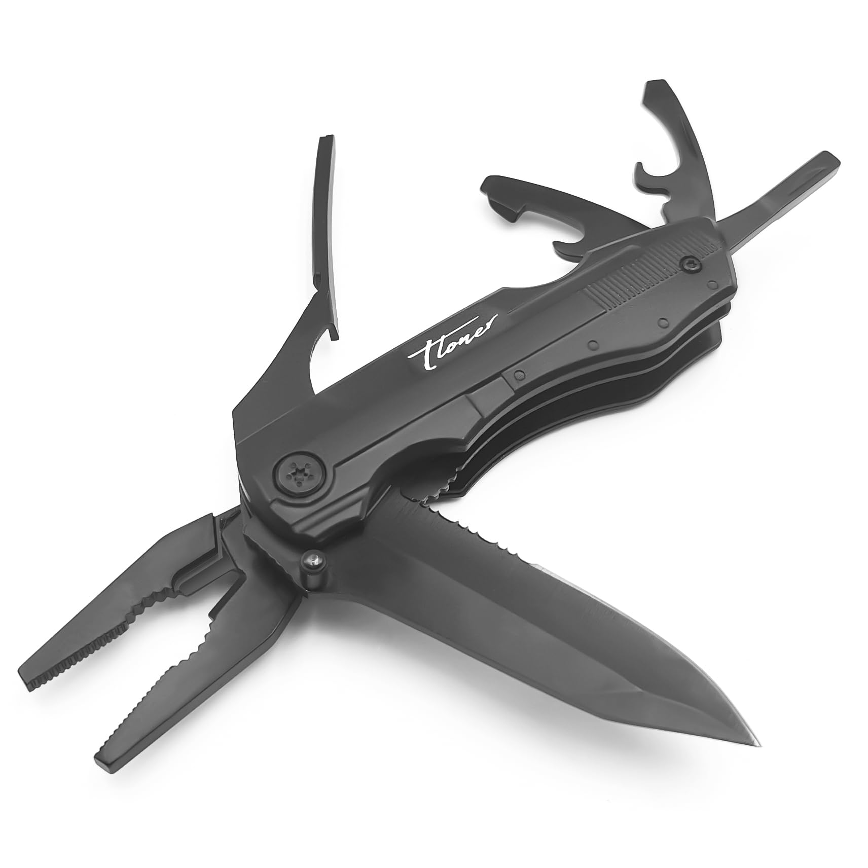 TLONER, IRAKILIS Series 10-K Pocket Size Multitool with Premium Stainless Steel Short Dagger, Hidden Pliers, Black Luxury Gift Box