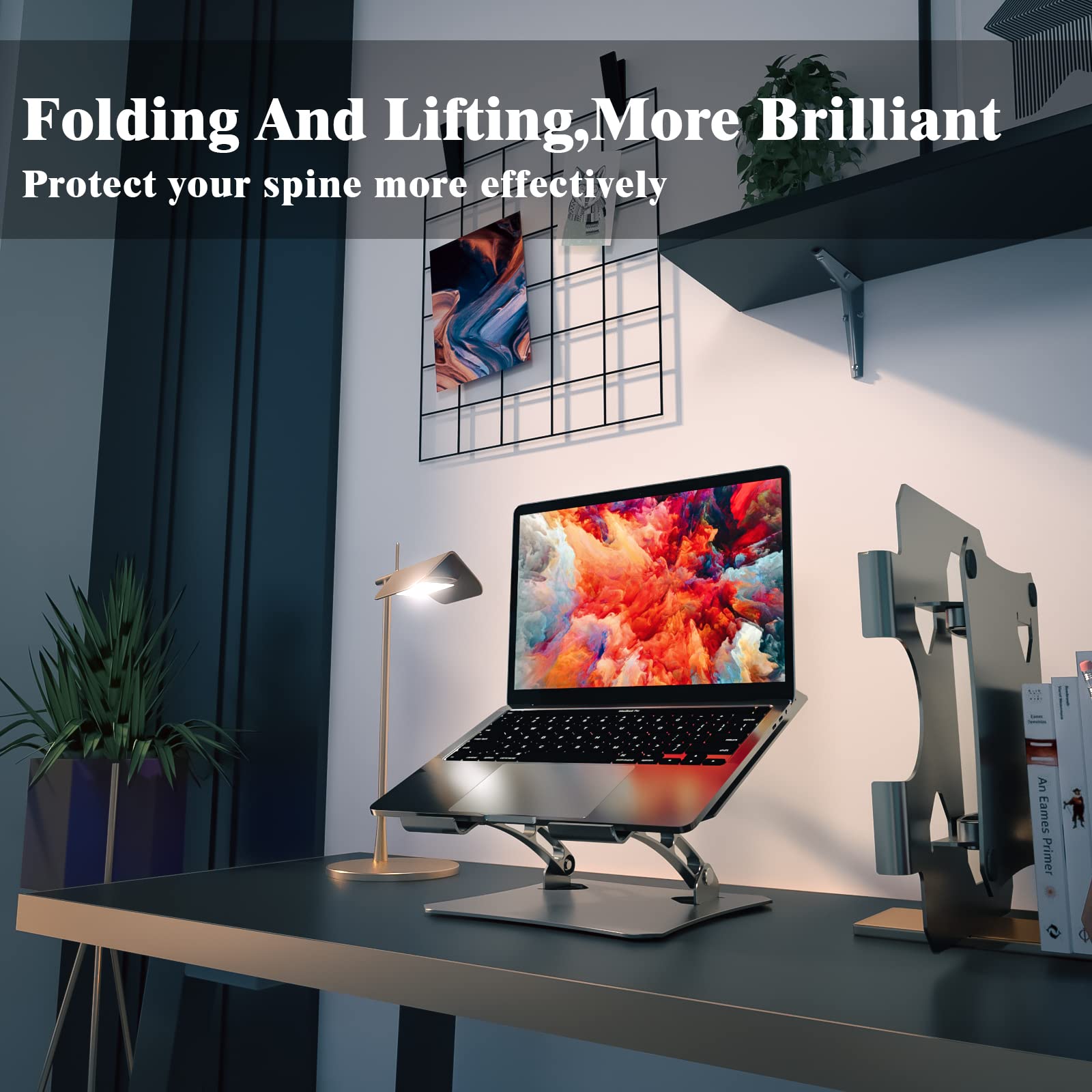 Laptop Stand, Foldable Laptop Stand, Portable Computer Stand, Travel Laptop Stand, Foldable Adjustable Ergonomic Laptop Stand Lift Desk for 10 to 17 Inch Laptops, Silver Aluminum Bracket