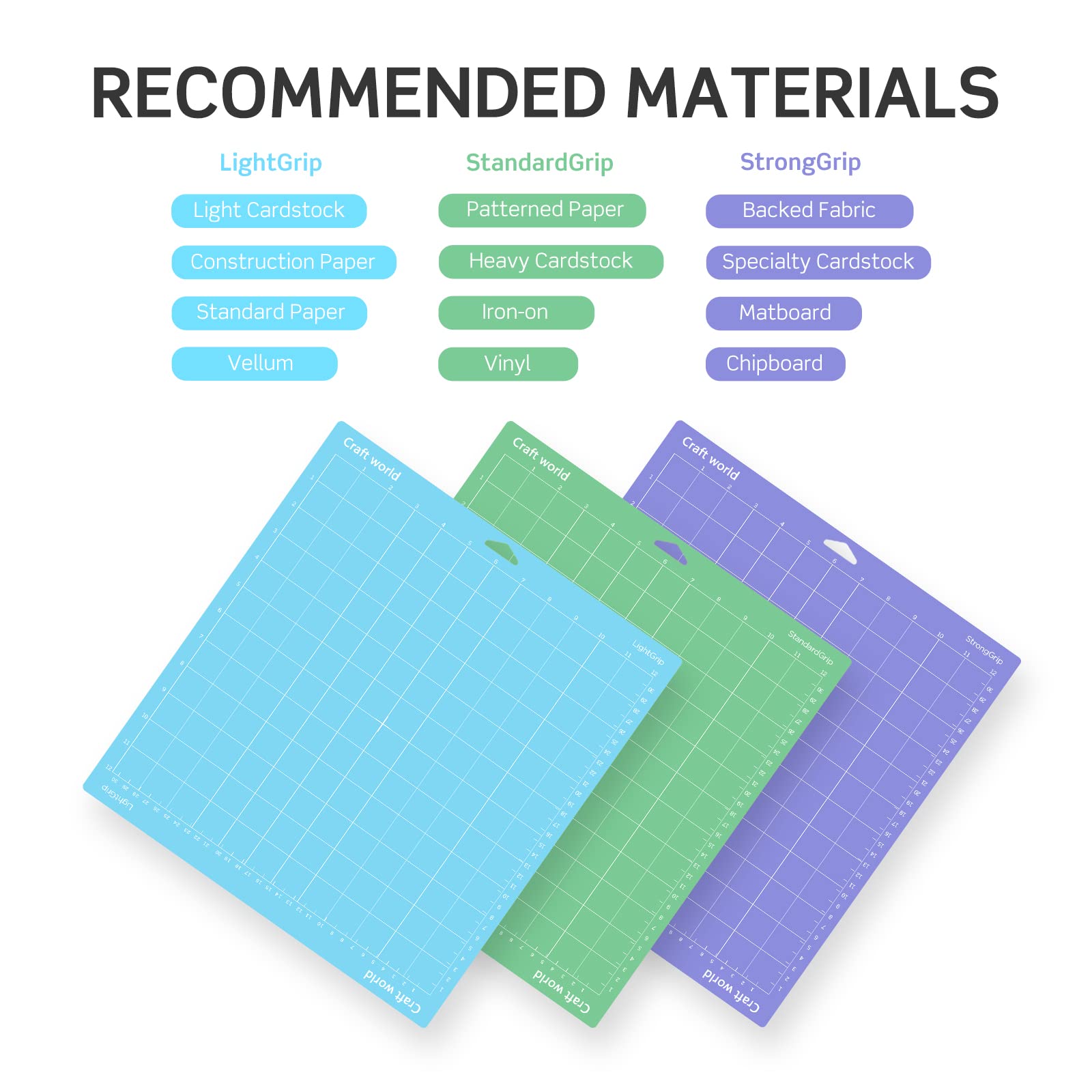Craft World 3 Pieces Standardgrip Cutting Mats 12x12 for Cricut Maker 3/Maker/Explore 3/Air 2/Air/One, Sturdy Cutting Mats for Crafts