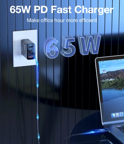 DCV USB C Charger 65W, LED Real Time Power Display GaN PD QC 3.0 Fast Charging Block Wall Charger Compatible for MacBook Pro/Air, Laptops, iPad Pro, iPhone 14 Pro Max 13 12 11, Galaxy S22 S21 Note 20
