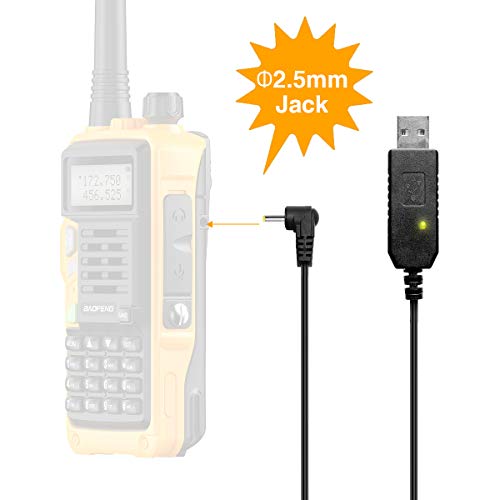 Baofeng 2.5mm USB Charger Cable with Indicator Light for BaoFeng UV-5R UV-82 BF-F8HP UV-82HP UV-5X3 UV-5RE 3800mAh Battery UV-S9/9S Two Way Radio(2 Pack)