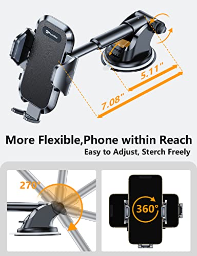 DesertWest [Original Mechanical Arm] Phone Mount for Car Dashboard & Windshield Universal Car Phone Holder with Strong Suction Cup Base Fit for iPhone 14 Pro Max 13 12X XS, Galaxy S23 S22 All Phones