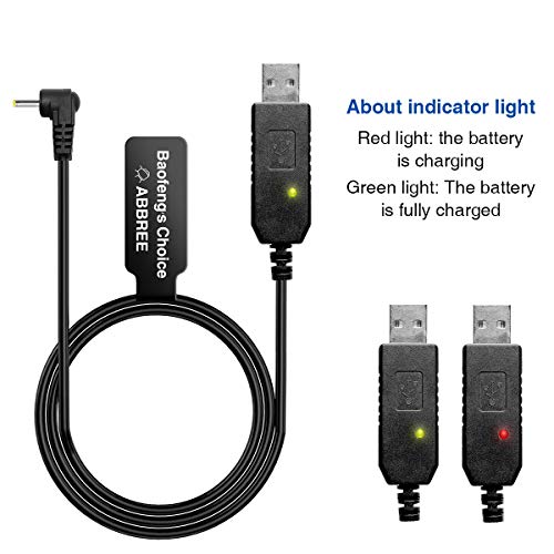 Baofeng 2.5mm USB Charger Cable with Indicator Light for BaoFeng UV-5R UV-82 BF-F8HP UV-82HP UV-5X3 UV-5RE 3800mAh Battery UV-S9/9S Two Way Radio(2 Pack)