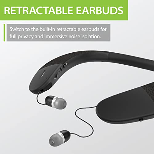 Avantree Torus Wearable Wireless Neck Speaker, Bluetooth 5.0, aptX HD, Low Latency, Personal Neckband Speakers with Retractable Earbuds, Superb Audio Quality, 3D Surround Stereo for Music TV (NB05)