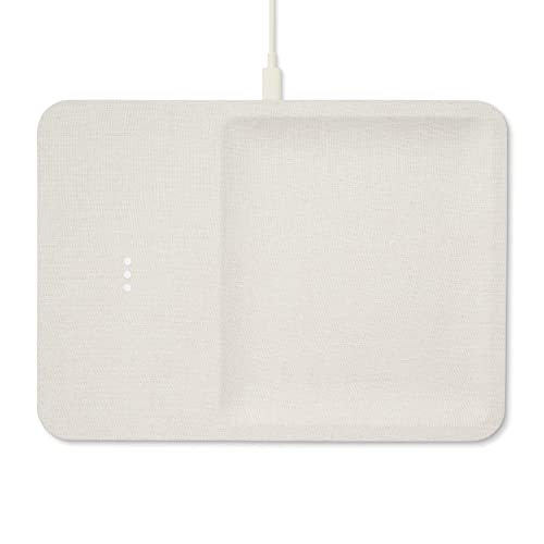Courant Catch:3 Essentials - Belgian Linen Wireless Charger & Valet Tray - Qi-Certified, Compatible with iPhone 14, 13, 12, 11, Samsung Galaxy S23, S22, S21, S20, Note, AirPods, AirPods Pro (Natural)