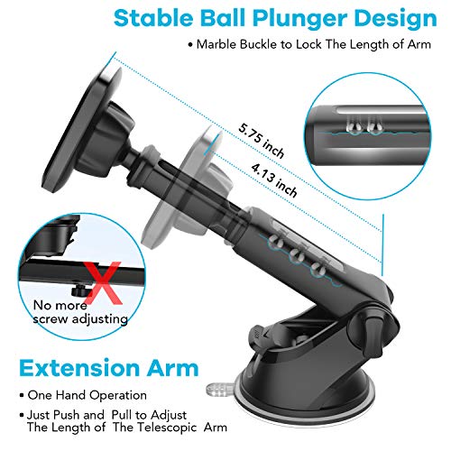 Car Phone Mount Magnetic,APPS2Car Dashboard,Windshield and Air Vent Mount,Phone Holder for Car,Universal Magnetic Phone Car Mount with Powerful Suction Cup,Built-in Strong 6 Magnets for all CellPhones