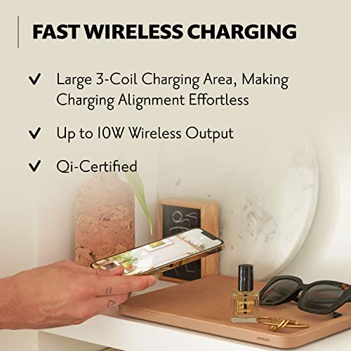 Courant Catch:3 Essentials - Belgian Linen Wireless Charger & Valet Tray - Qi-Certified, Compatible with iPhone 14, 13, 12, 11, Samsung Galaxy S23, S22, S21, S20, Note, AirPods, AirPods Pro (Natural)