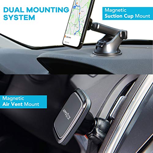 Car Phone Mount Magnetic,APPS2Car Dashboard,Windshield and Air Vent Mount,Phone Holder for Car,Universal Magnetic Phone Car Mount with Powerful Suction Cup,Built-in Strong 6 Magnets for all CellPhones