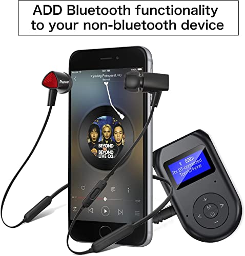 Bluetooth Transmitter Receiver, Wireless aux Bluetooth Adapter for TV/PC, Low Latency 4-in-1 Wireless Bluetooth 5.0 Audio AUX Adapter with Display Screen for Car/Home Stereo System, TV, PC
