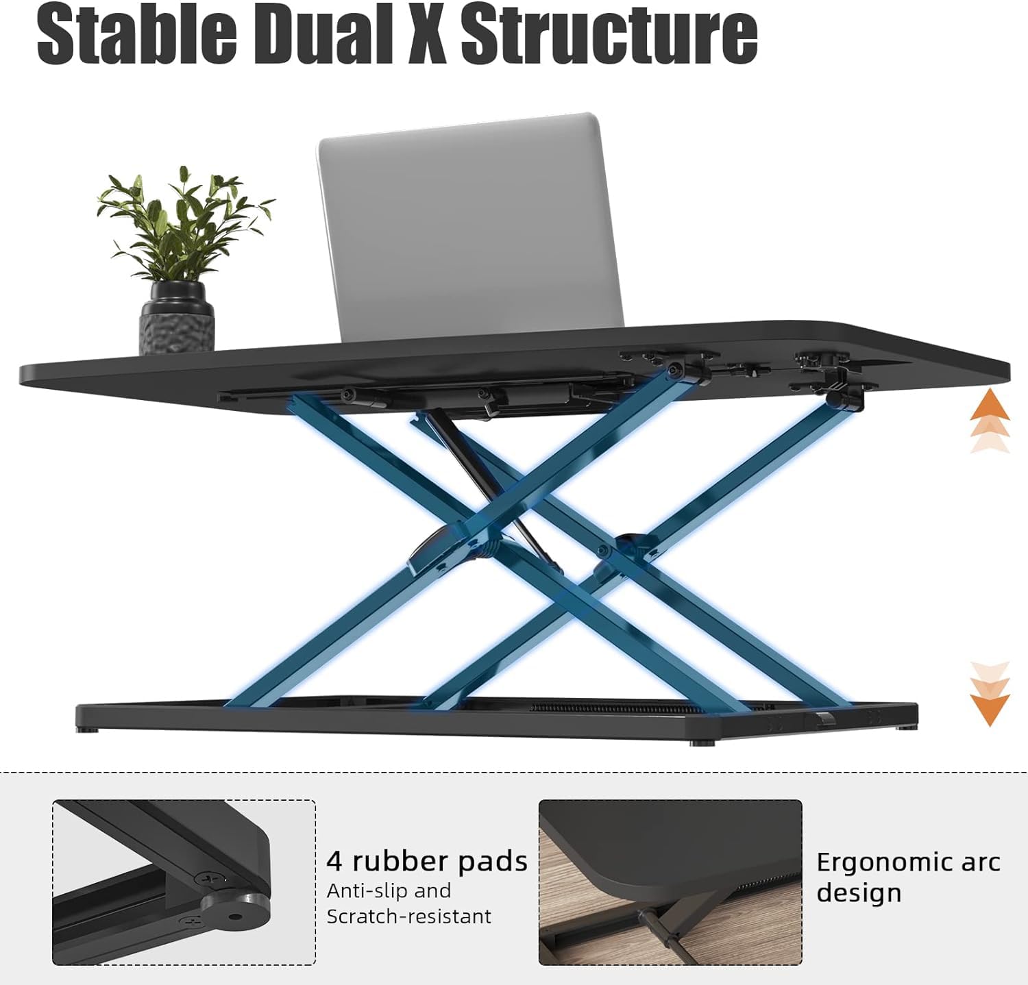 JOY worker Standing Desk Converter, 31 Inch Compact Height Adjustable Stand up Desk Riser, Ultra Low Profile Sit to Stand Desk for Laptop Riser Workstation, Black