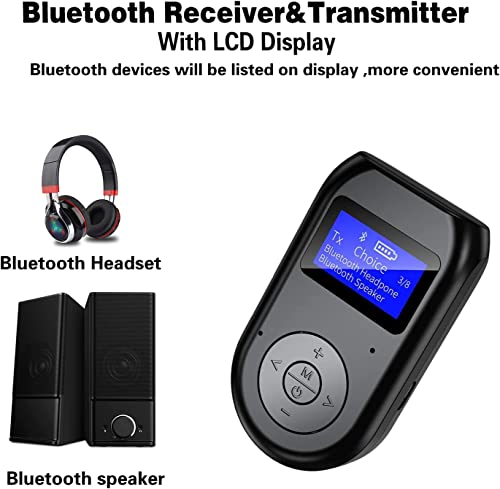 Bluetooth Transmitter Receiver, Wireless aux Bluetooth Adapter for TV/PC, Low Latency 4-in-1 Wireless Bluetooth 5.0 Audio AUX Adapter with Display Screen for Car/Home Stereo System, TV, PC