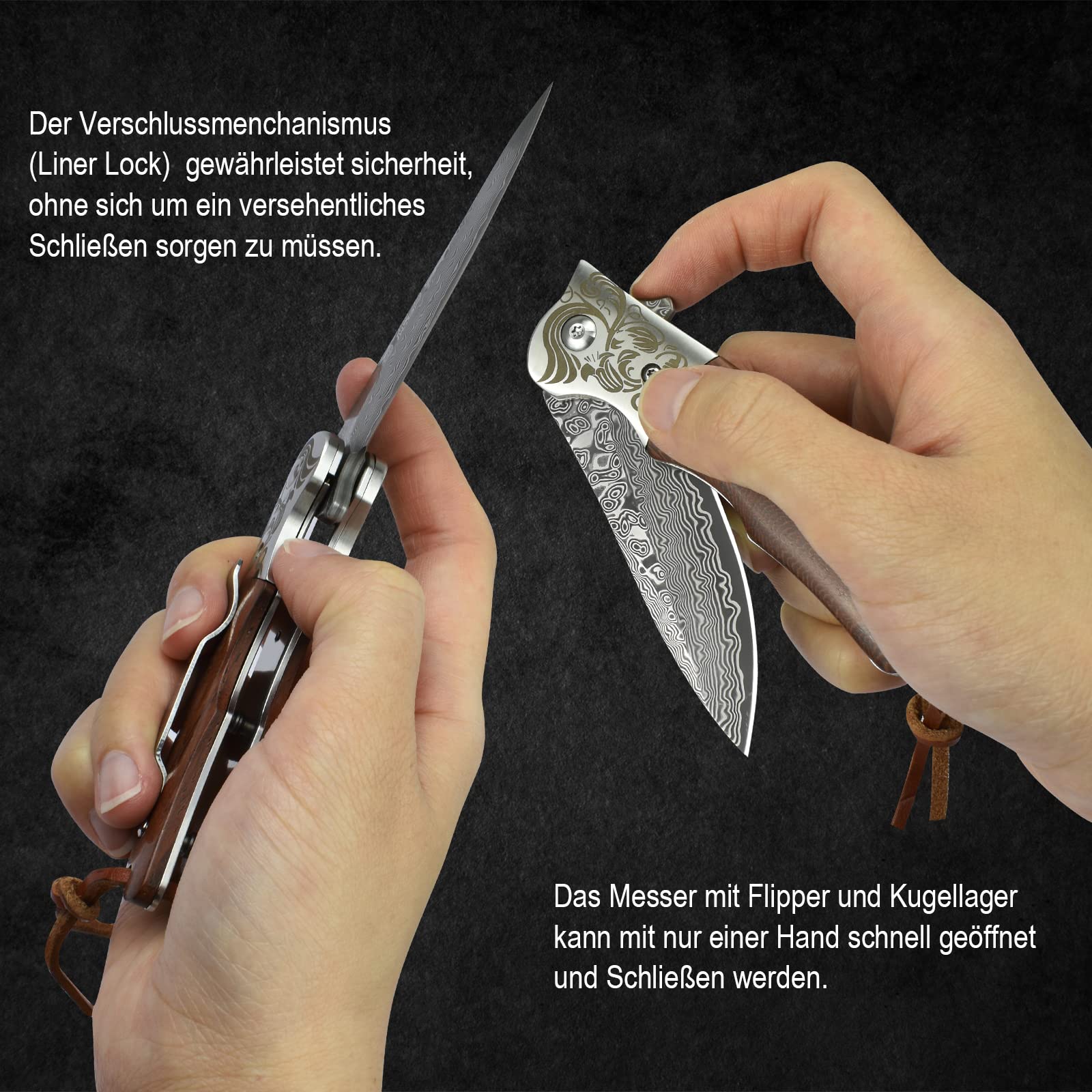 AUBEY Damascus Pocket Knife with Clip, Damascus Knife Folding Knife with VG10 Damascus Steel Blade, Wooden Handle, Foldable EDC Knife for Outdoor Survival Collection Gift